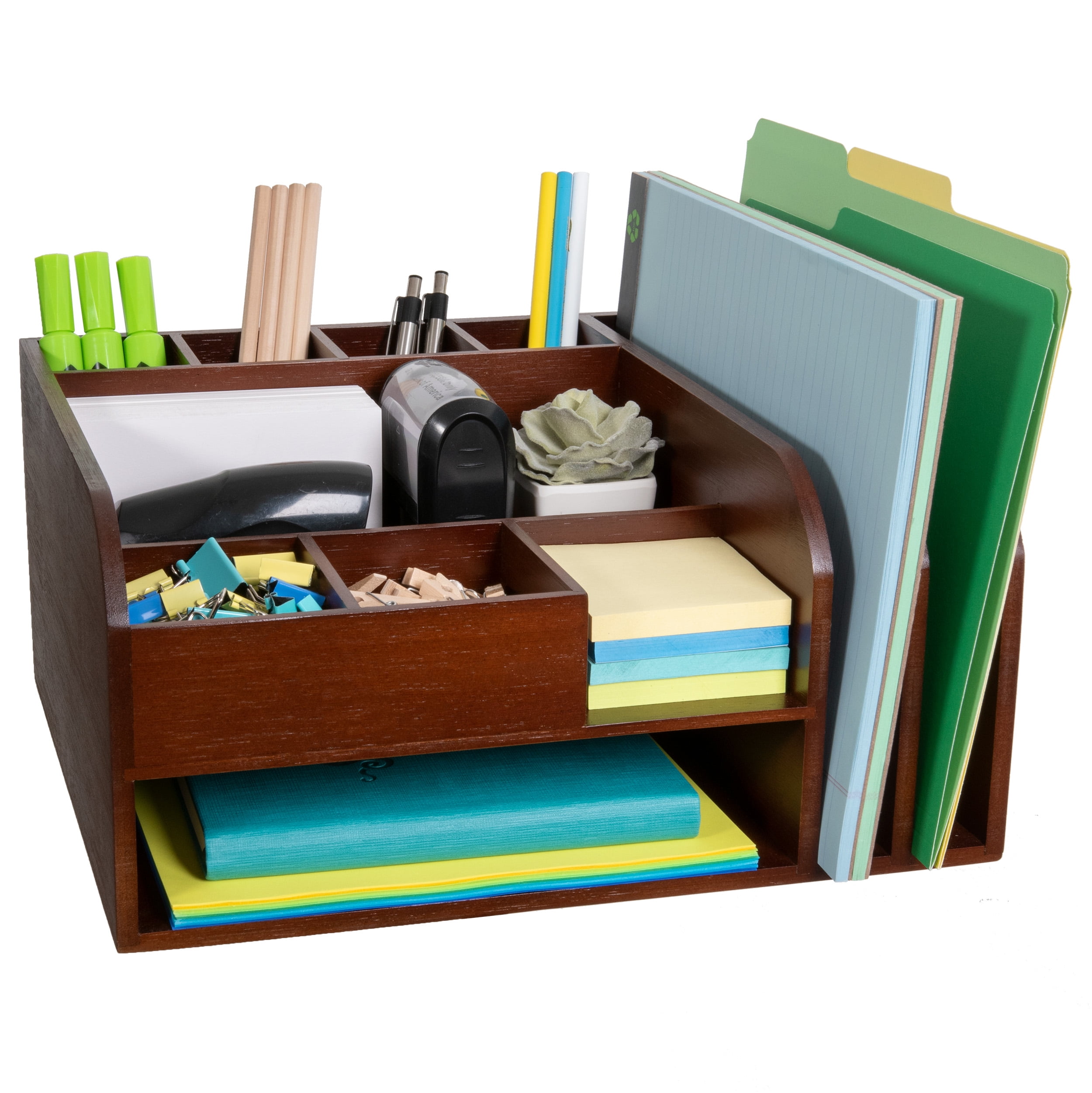 MissionMax Brown Bamboo Organizer with attached Upright File Holders ...