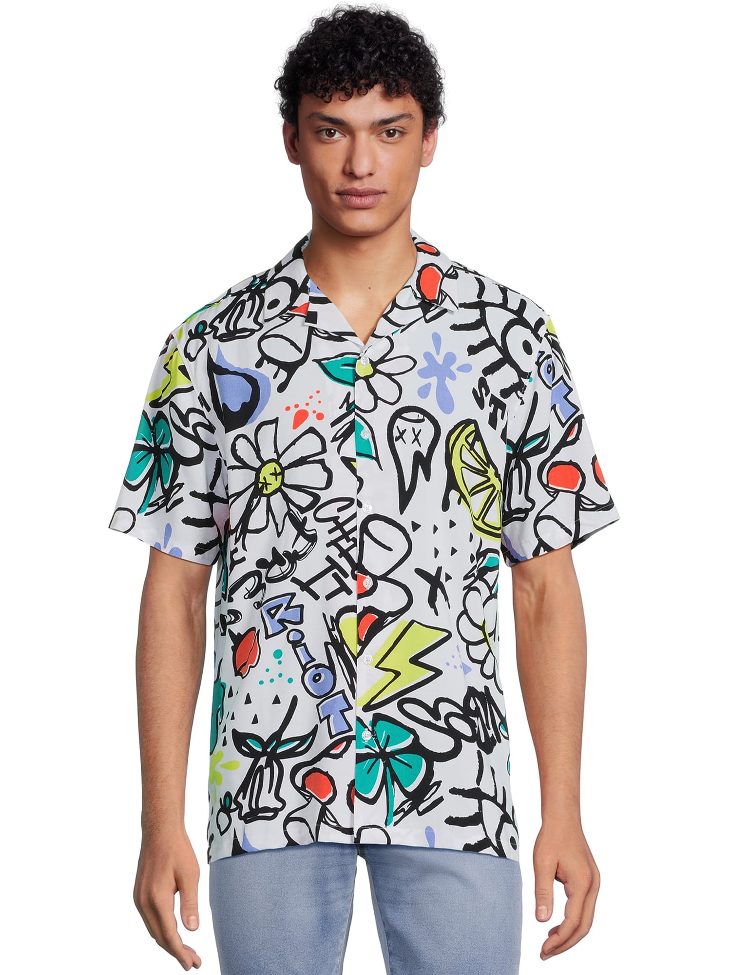 No Boundaries Men's & Big Men's Button-Down Rayon Shirt, Sizes XS-5XL ...