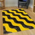 Allstar Yellow Shaggy Area Rug with 3D Grey Wavy Design. Contemporary ...