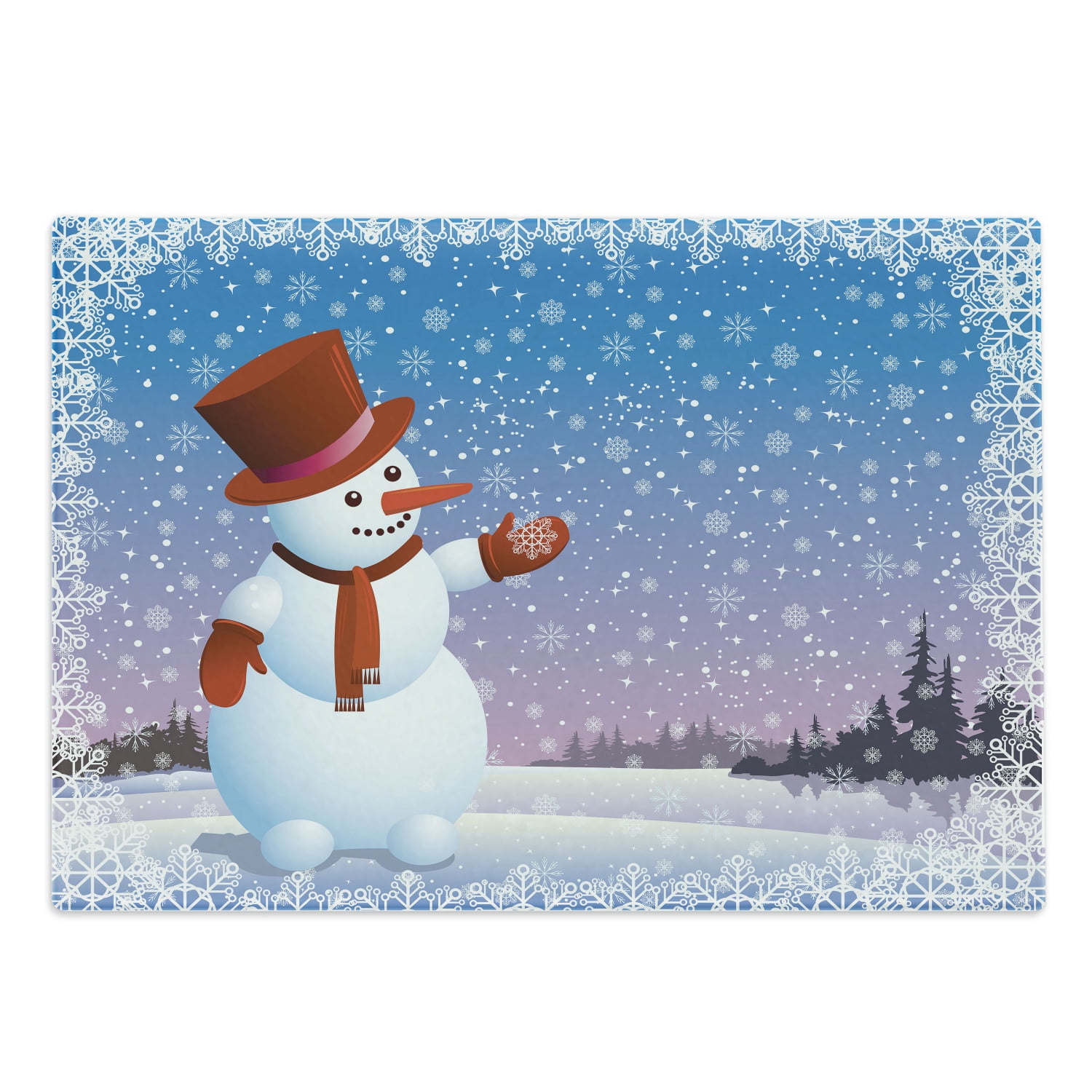 Snowman Cutting Board, Cartoon Happy Snowman Looking at the Snowflake ...