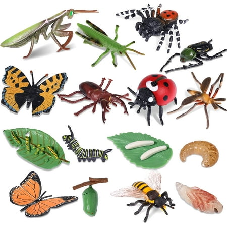 Lepai 16 Pieces Insect Animal Toys Figures Butterfly Bee Mantis Spider ...