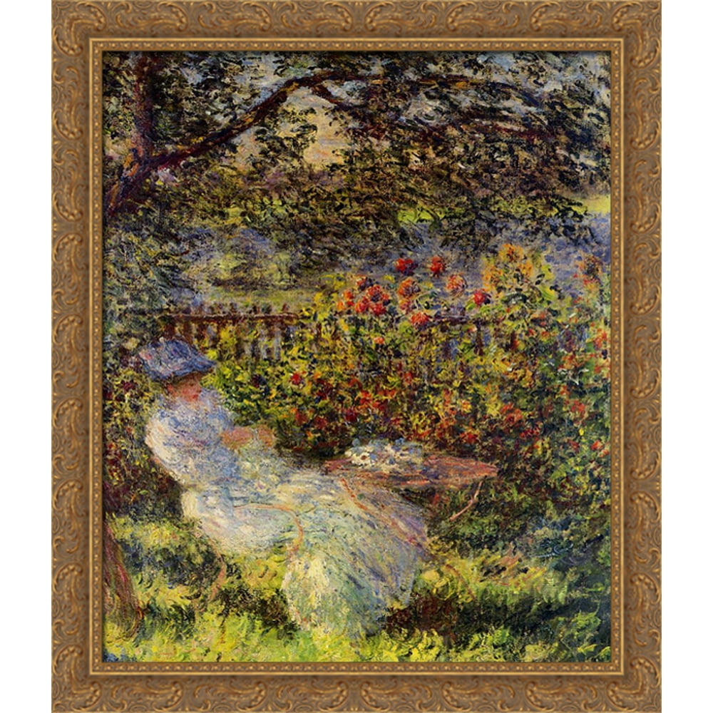 Alice Hoschede in the Garden 28x34 Large Gold Ornate Wood Framed Canvas ...