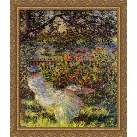 Alice Hoschede in the Garden 28x34 Large Gold Ornate Wood Framed Canvas ...