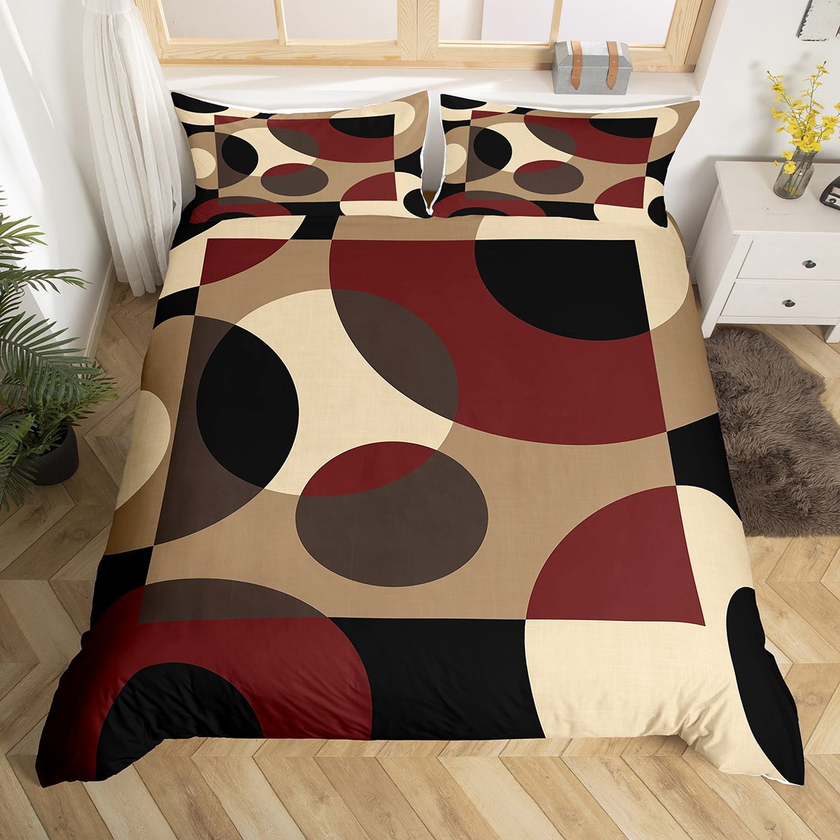 Red Geometry Duvet Cover Circle Bedding Set Twin,Abstract Swirls Lines ...