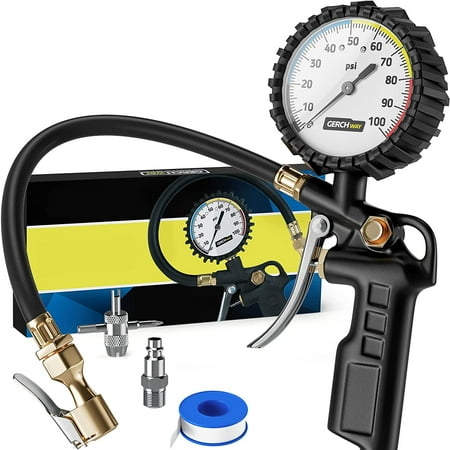 Tire Inflator with Pressure Gauge – Large Glow Dial, Swivel Air Chuck ...