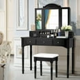Gymax 7 Drawers Vanity Set Dressing Table w/ Tri-Folding Mirror Black ...