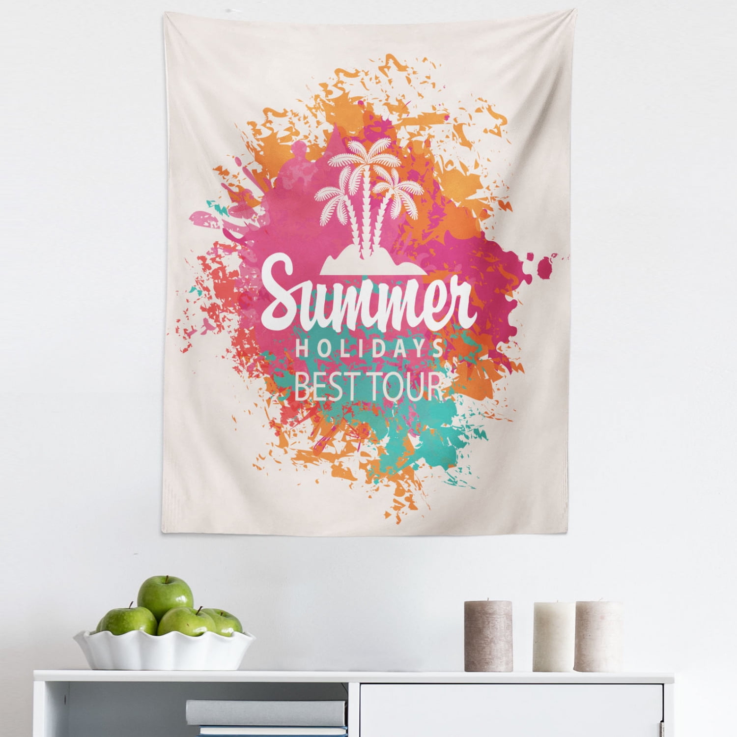 Saying Tapestry, Summer Holidays Best Tour Lettering Palm Tree Island ...