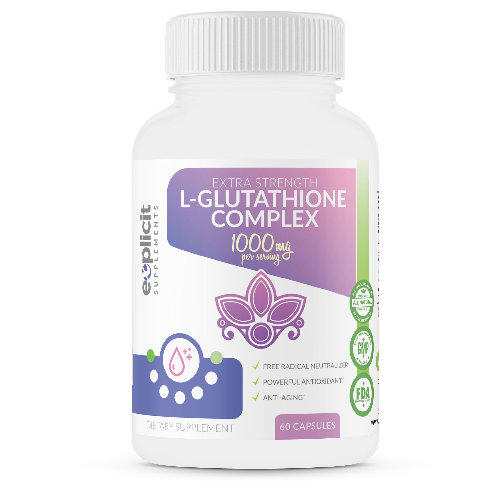 Extra Strength L-Glutathione - Free Radical Neutralizer - 1000mg per ...