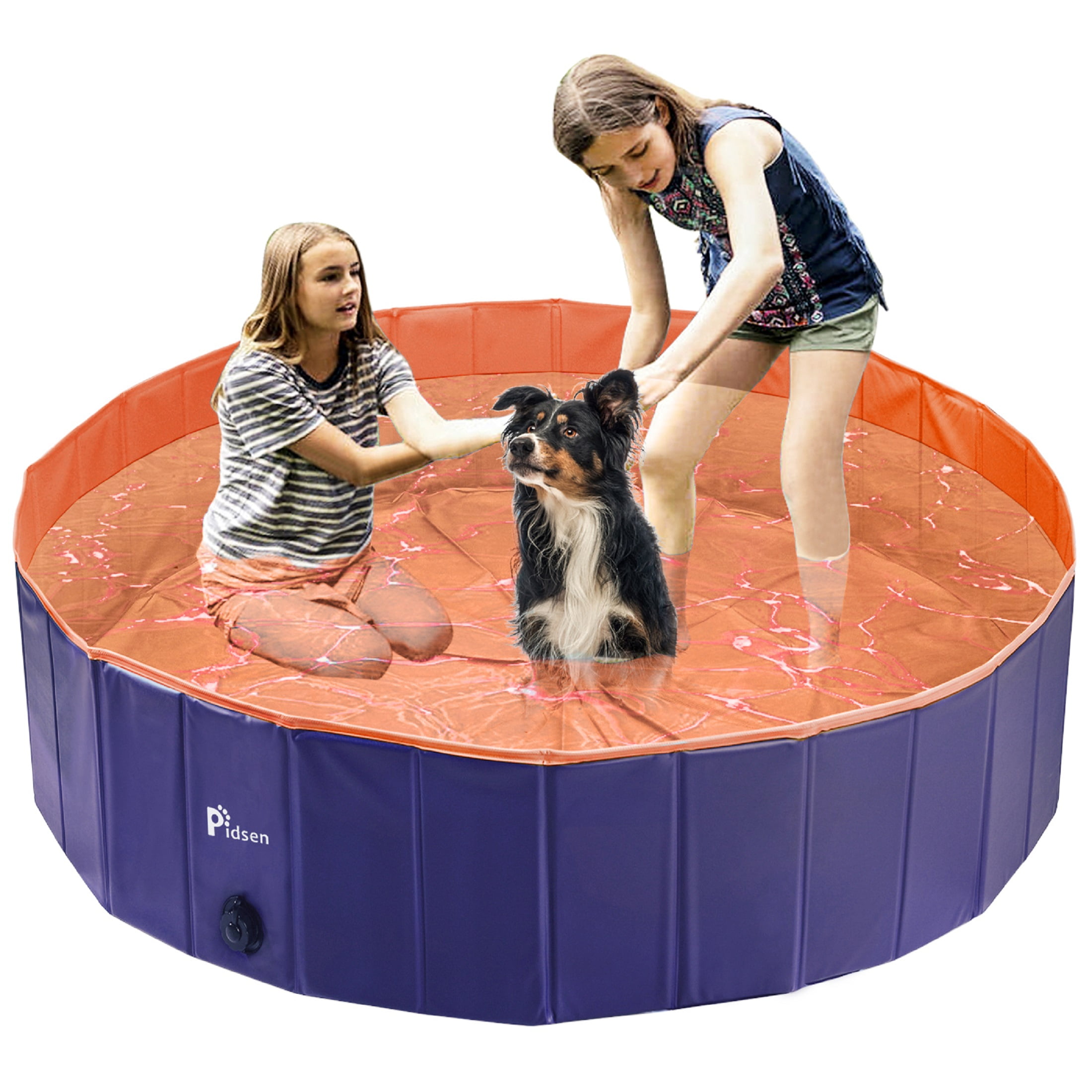 Pidsen Foldable Dog Swimming Blue Orange Portable Hard PVC Bathtub for ...