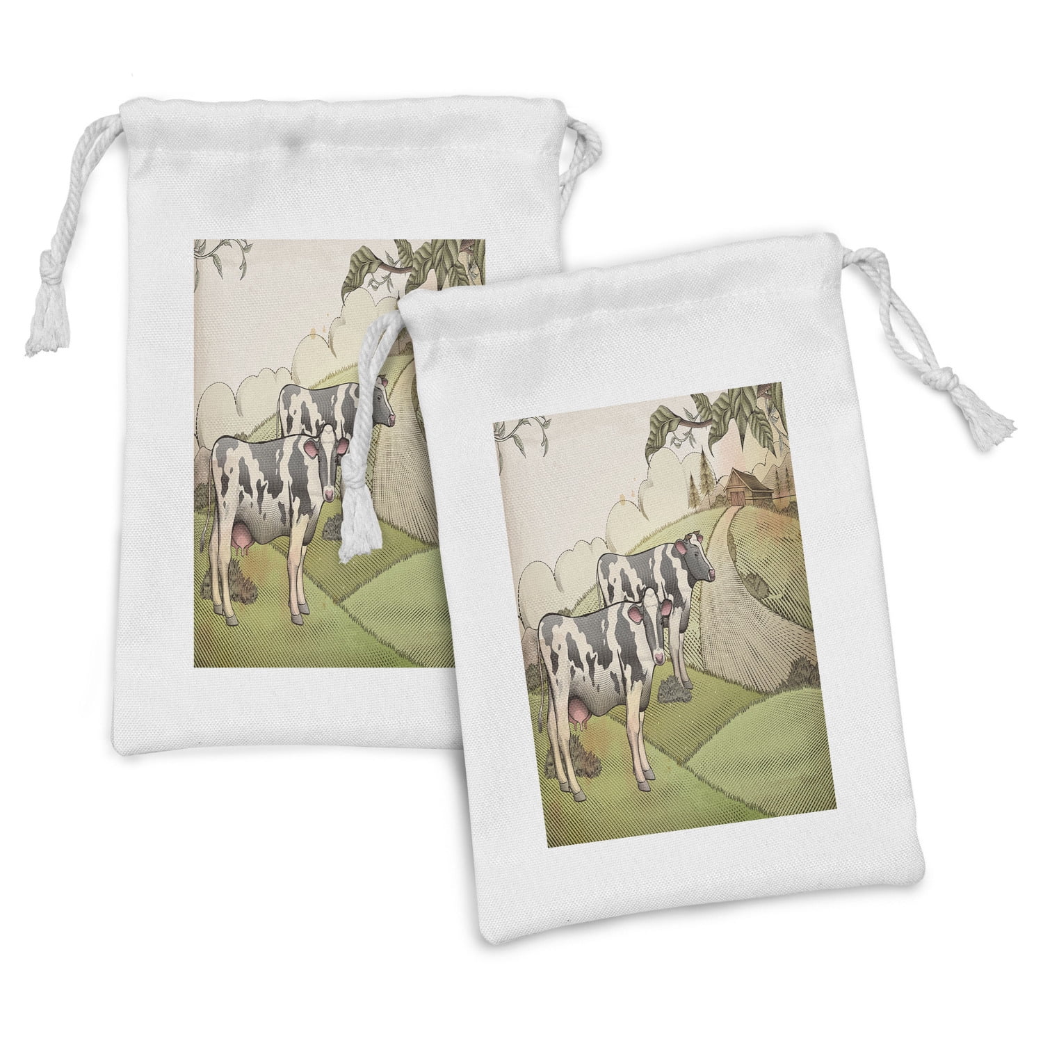 Farm Animal Fabric Pouch Set of 2, Vintage Agriculture Illustration of ...