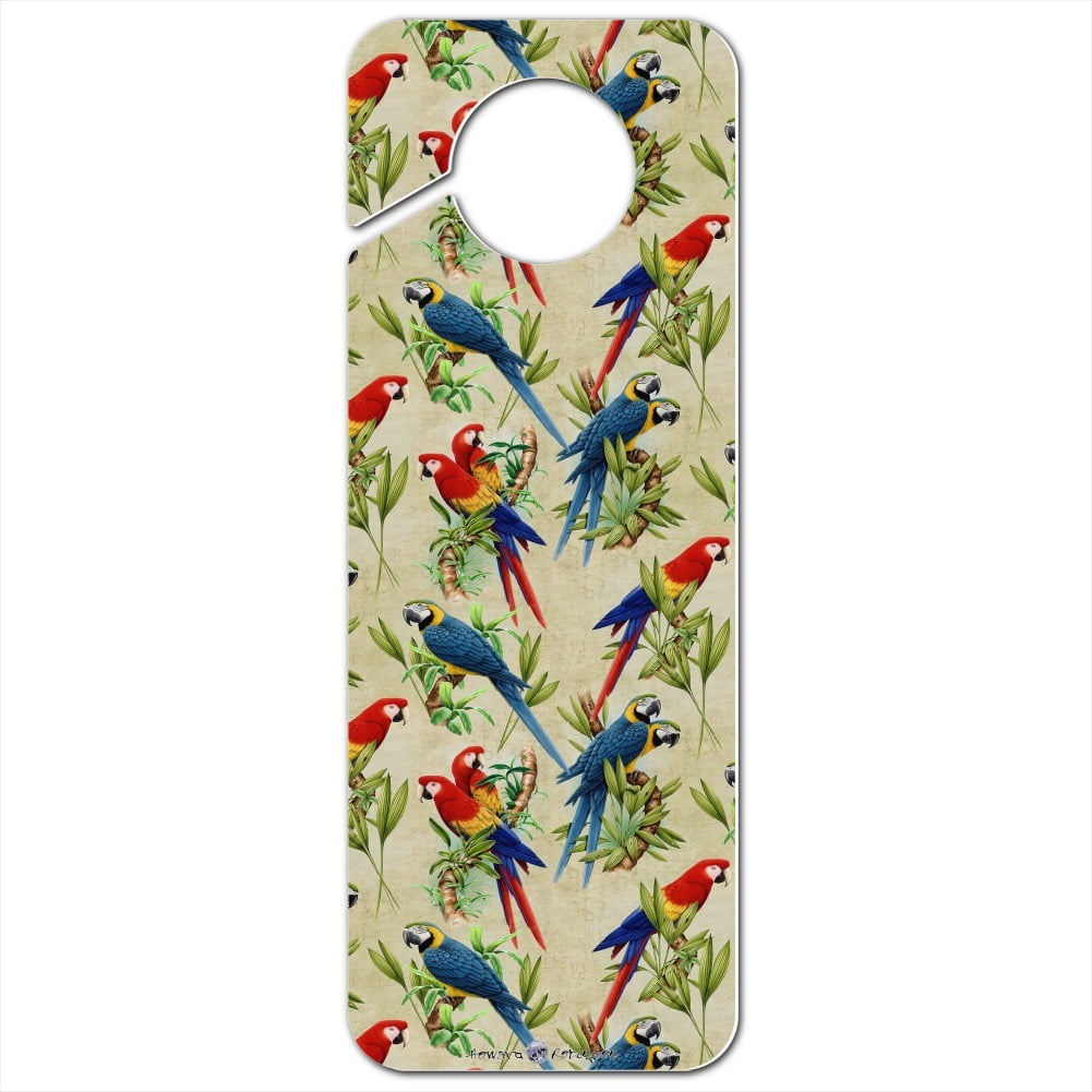 Macaws Parrots Jungle Rainforest Pattern Plastic Door Knob Hanger Sign ...