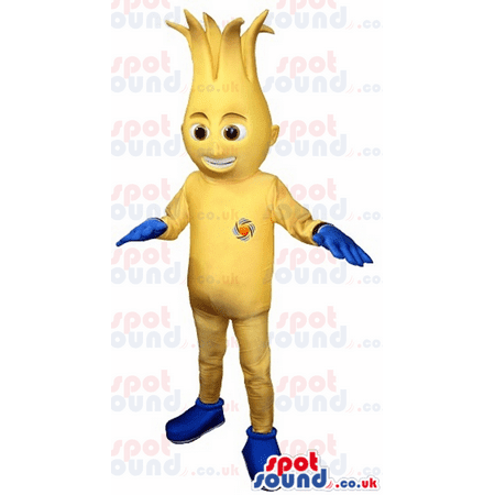 Funny Yellow SPOTSOUND Mascot With Blue Shoes And Gloves - Mascots ...