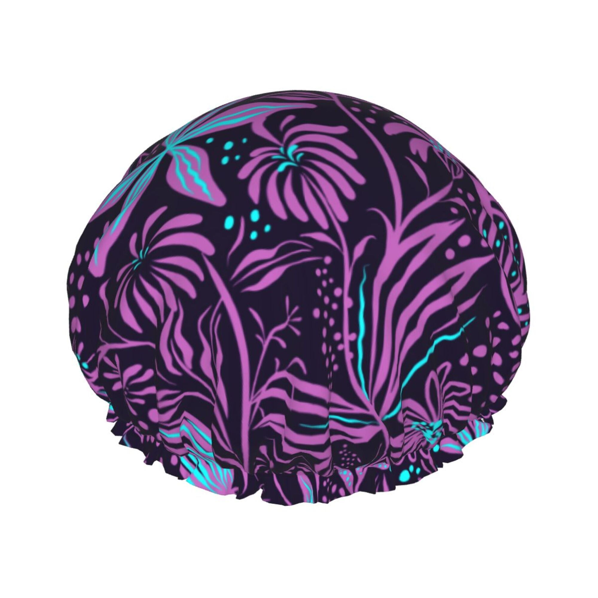YFYANG Women's Double Waterproof Shower Cap, Purple Flower Texture ...