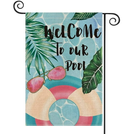 AVOIN Watercolor Swimming Ring Monstera Welcome To Our Pool Garden Flag ...