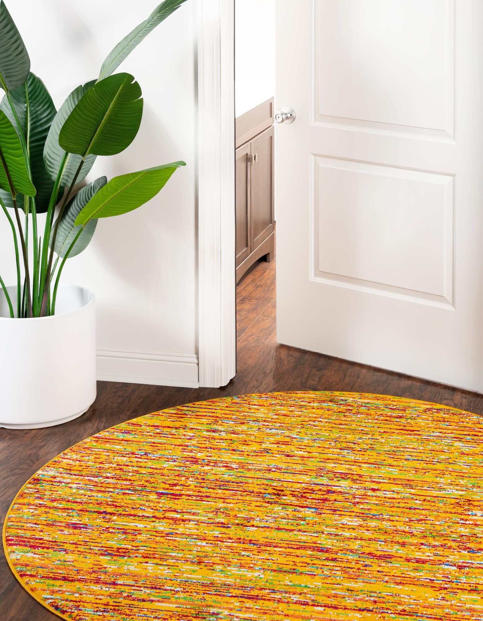 Rugs.com Calypso Collection Rug – 5 Ft Round Yellow Medium Rug Perfect ...