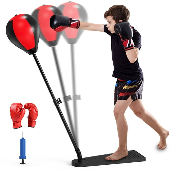 Costway Junior Adjustable Height Freestanding Kids Punching Bag with ...