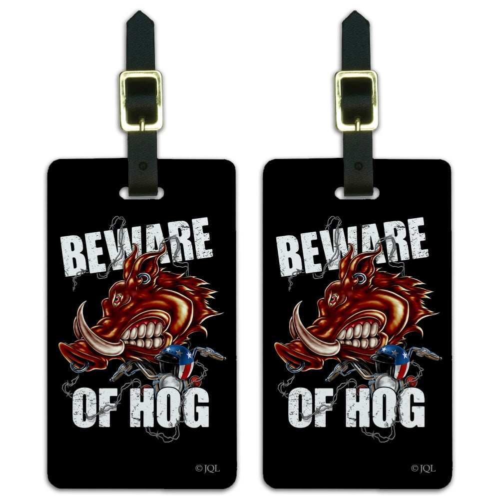 Beware Of Hog Biker Motorcycle Chopper Luggage ID Tags Suitcase Carry ...