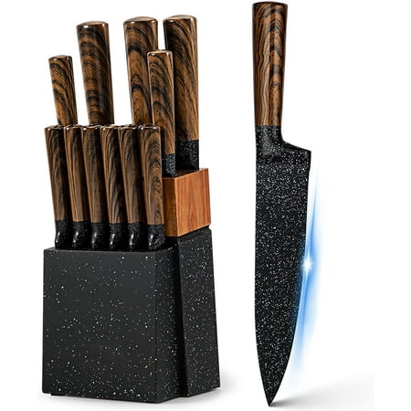 12-Piece Kitchen Knife Set with Wooden Block,Professional Chef Knife ...