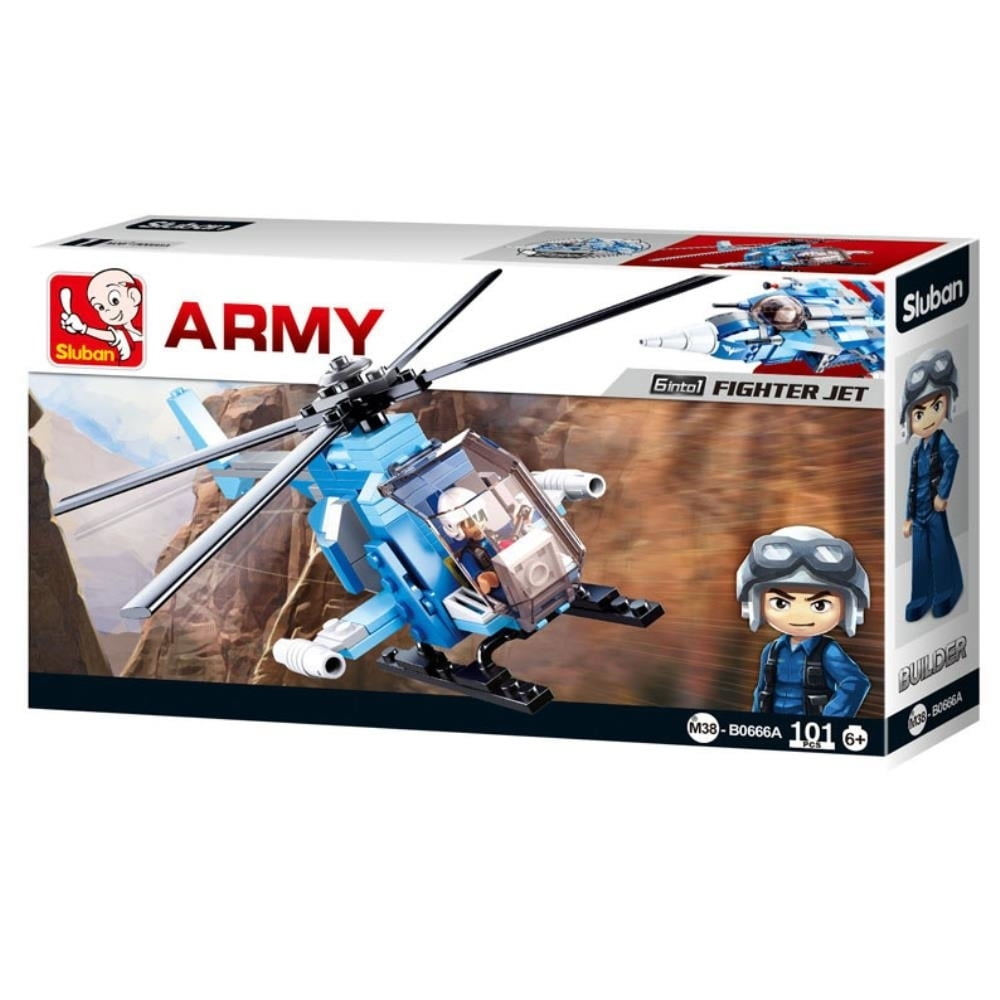 Sluban Kids SLU08617 Army Helicopter Fighter Jet Building Blocks 101 ...