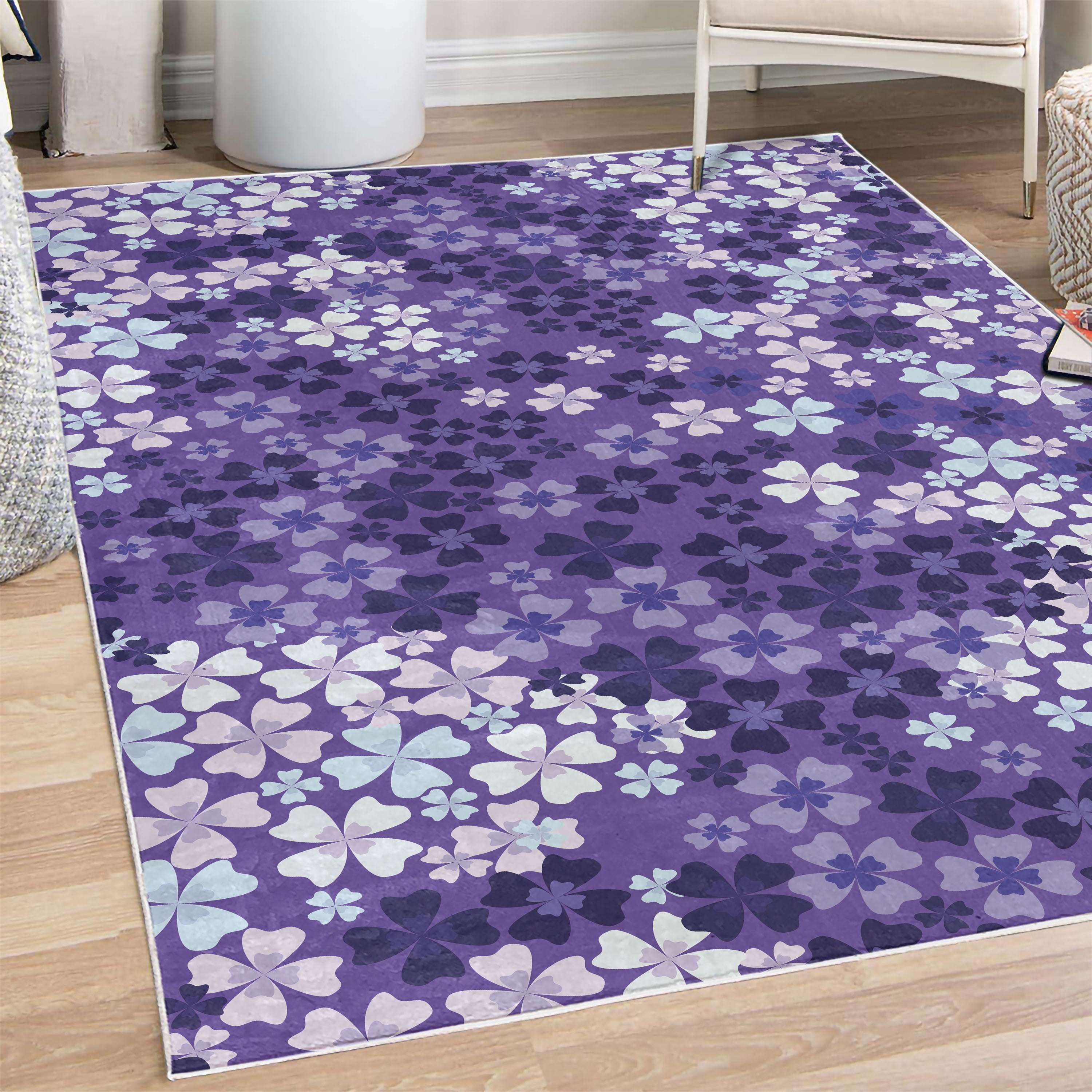 Flower Decorative Rug, Lilac Flowers Blossoms in Spring Romantic Meadow ...