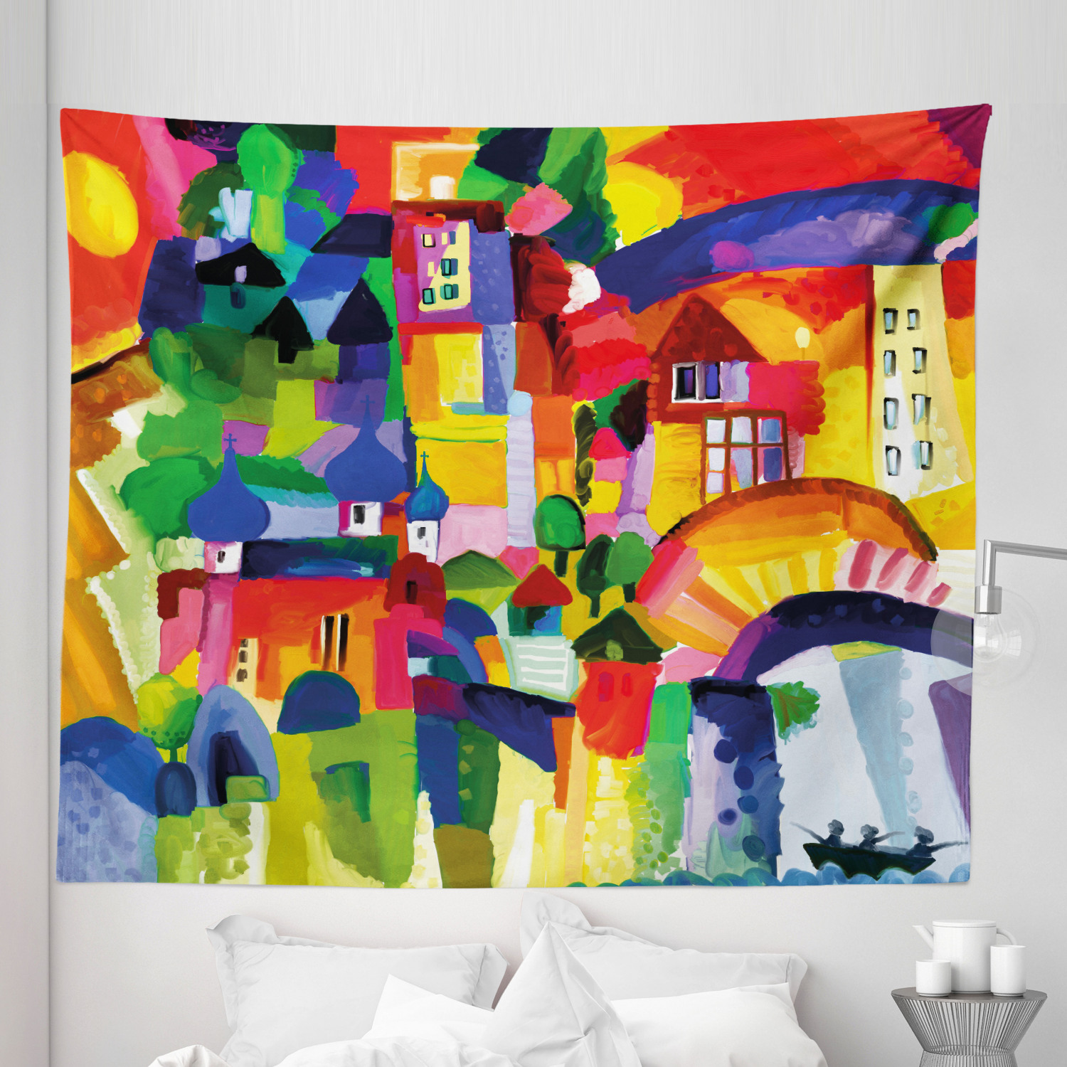 Art Tapestry, Modern Vivid Abstract Architectural Buildings Urban ...