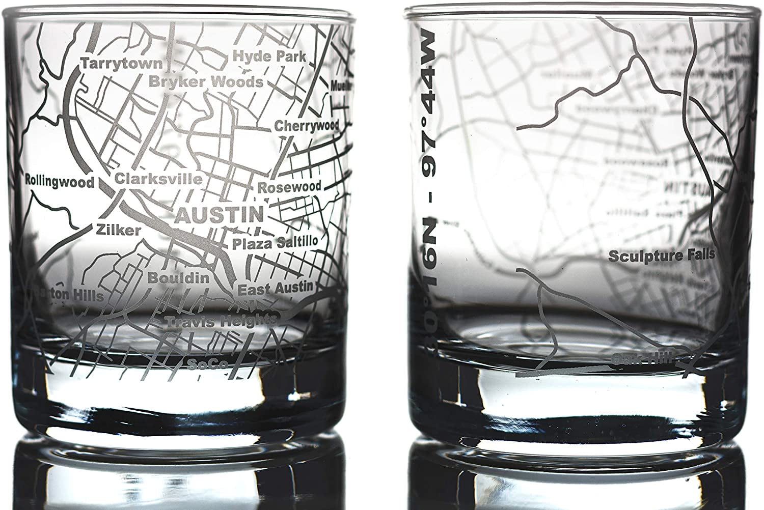 Austin Whiskey Glasses Etched with Austin Map (Set of 2) - 10 Oz Old ...
