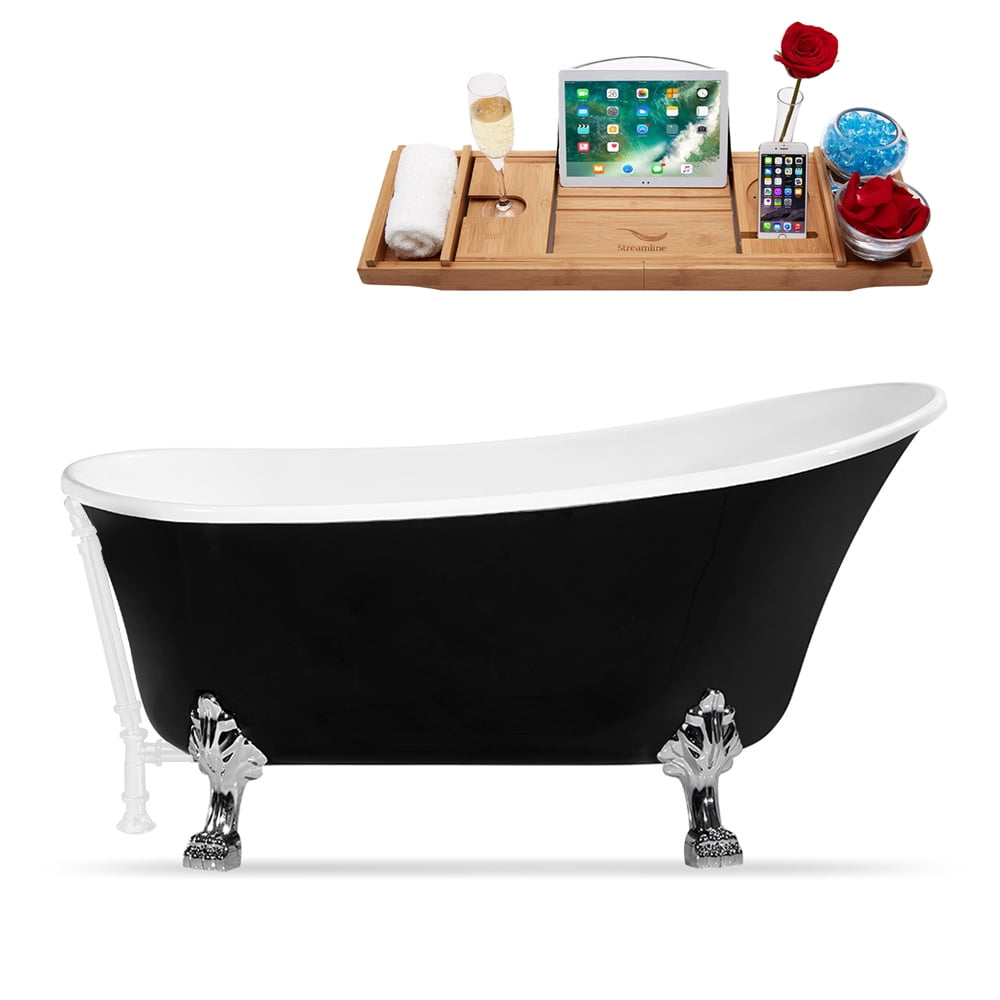 59" Streamline N344CH-WH Clawfoot Tub and Tray With External Drain ...