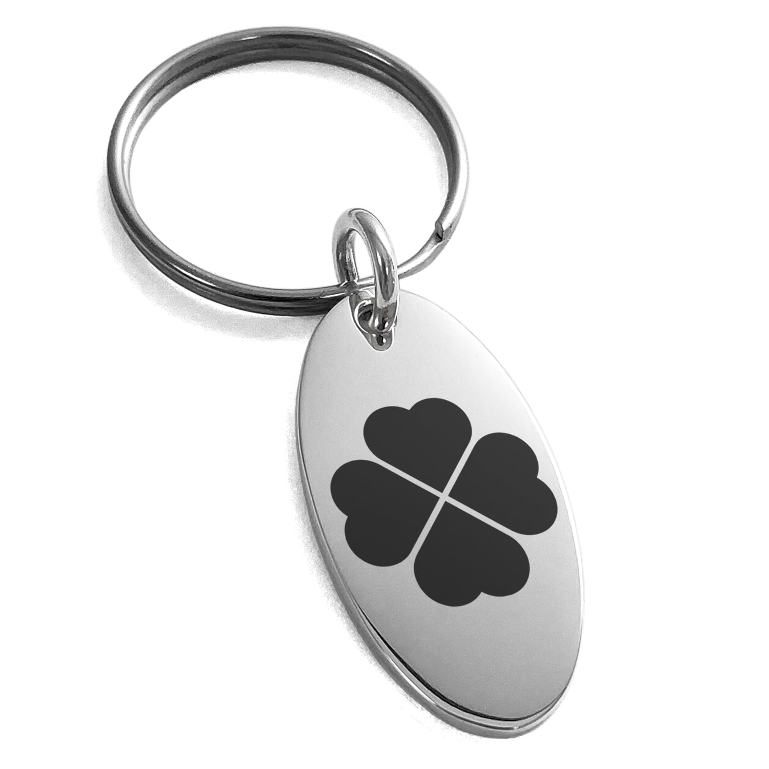 Stainless Steel Four Leaf Clover Heart Engraved Small Oval Charm ...