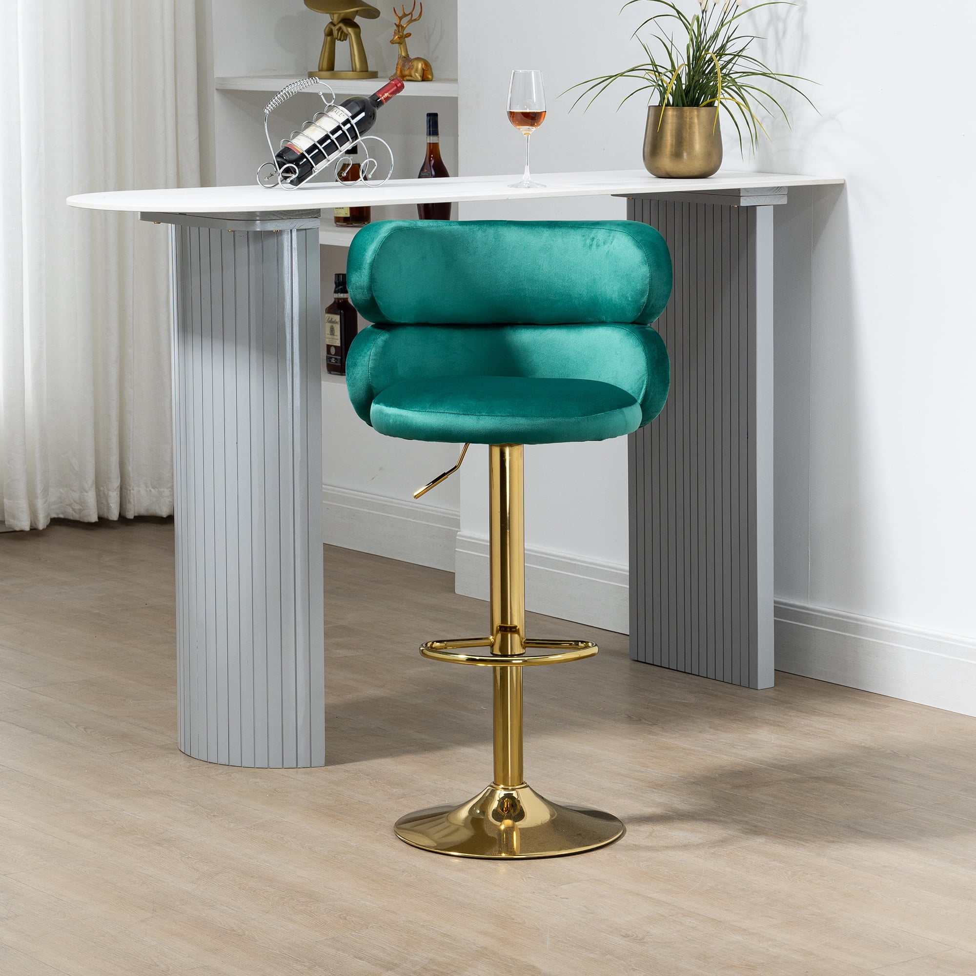 Luccalily Counter Height Bar Stools,Velvet 360° Swivel Adjustable Bar ...