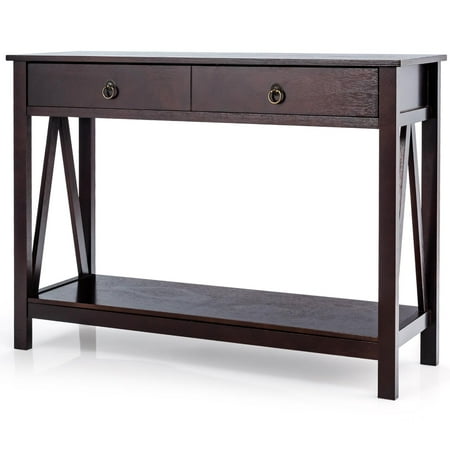 Giantex 2-Tier Console Table, Multi-Functional Hall Table w/X-Shaped ...
