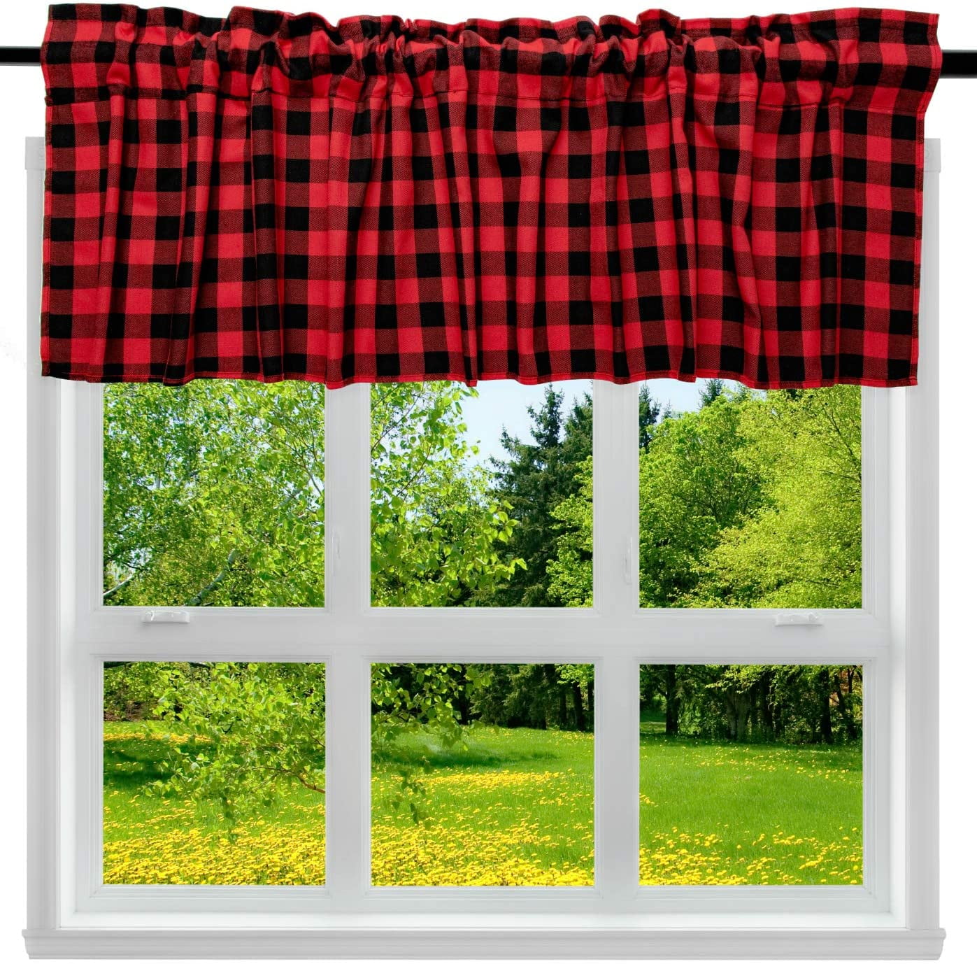Kitchen Valances for Windows, 2 Pack Buffalo Plaid Valance Curtains ...