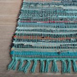 SAFAVIEH Rag Candis Striped Cotton Area Rug, Turquoise/Multi, 4' x 4 ...