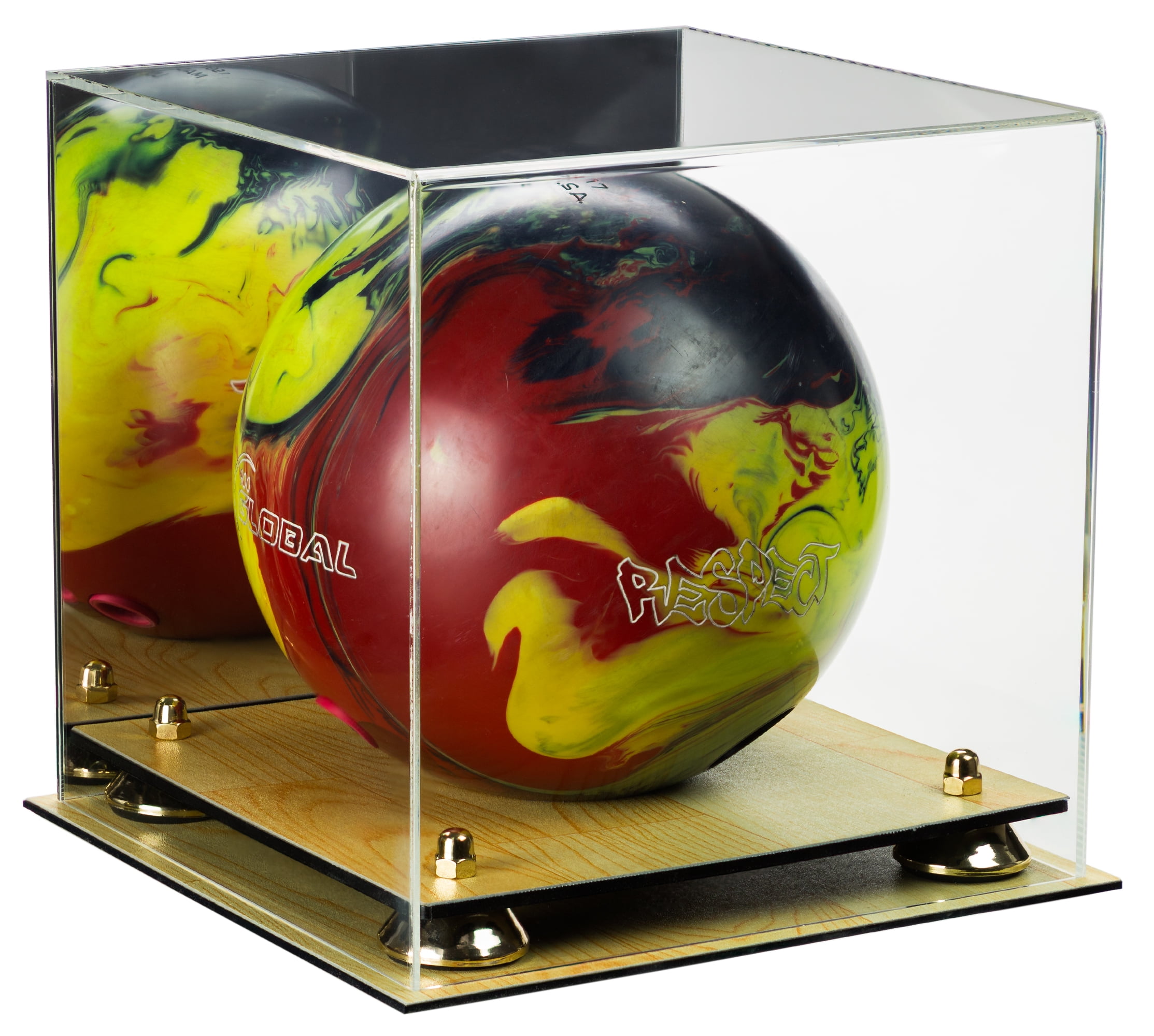 Deluxe Acrylic Bowling Ball Display Case with Mirror, Gold Risers and ...