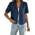 AHTJRT Women's Business Cropped Blazer Casual Summer Short Sleeve Lapel ...