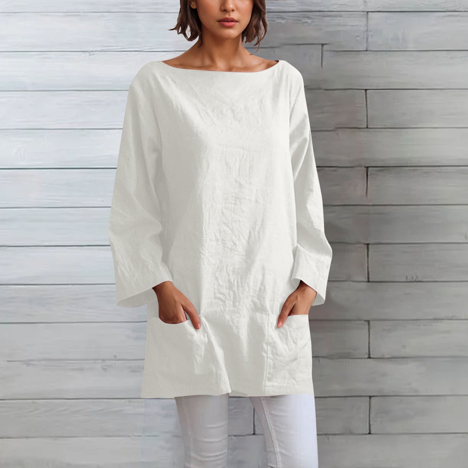 Click here for Soki Womens Linen Long Sleeve Short Dresses Round... prices