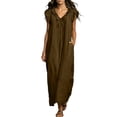 Brown Womens Crewneck Lounge Dresses for Women Cap Sleeve Plain Long ...