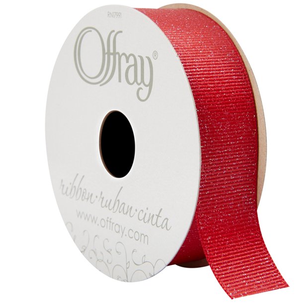 Offray Ribbon, Red 7/8 inch Grosgrain Glitter Polyester Ribbon, 9 feet ...