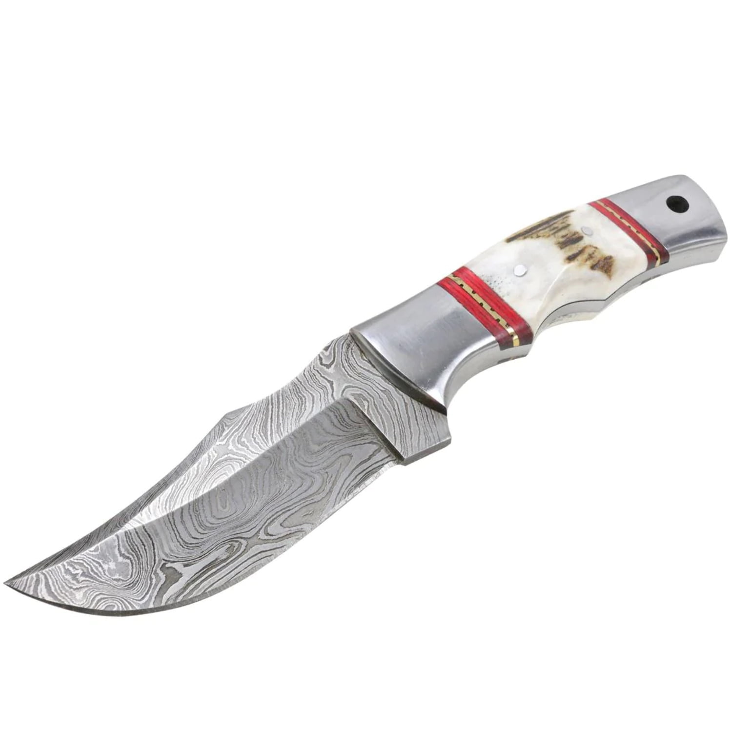 TheBoneEdge 9 Damascus Steel Stag Handle Hunting Knife with Leather ...