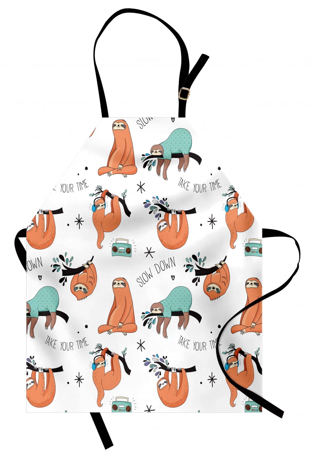Sloth Apron Pattern with Cute Hand Drawn Sloths on Branches Laziness ...