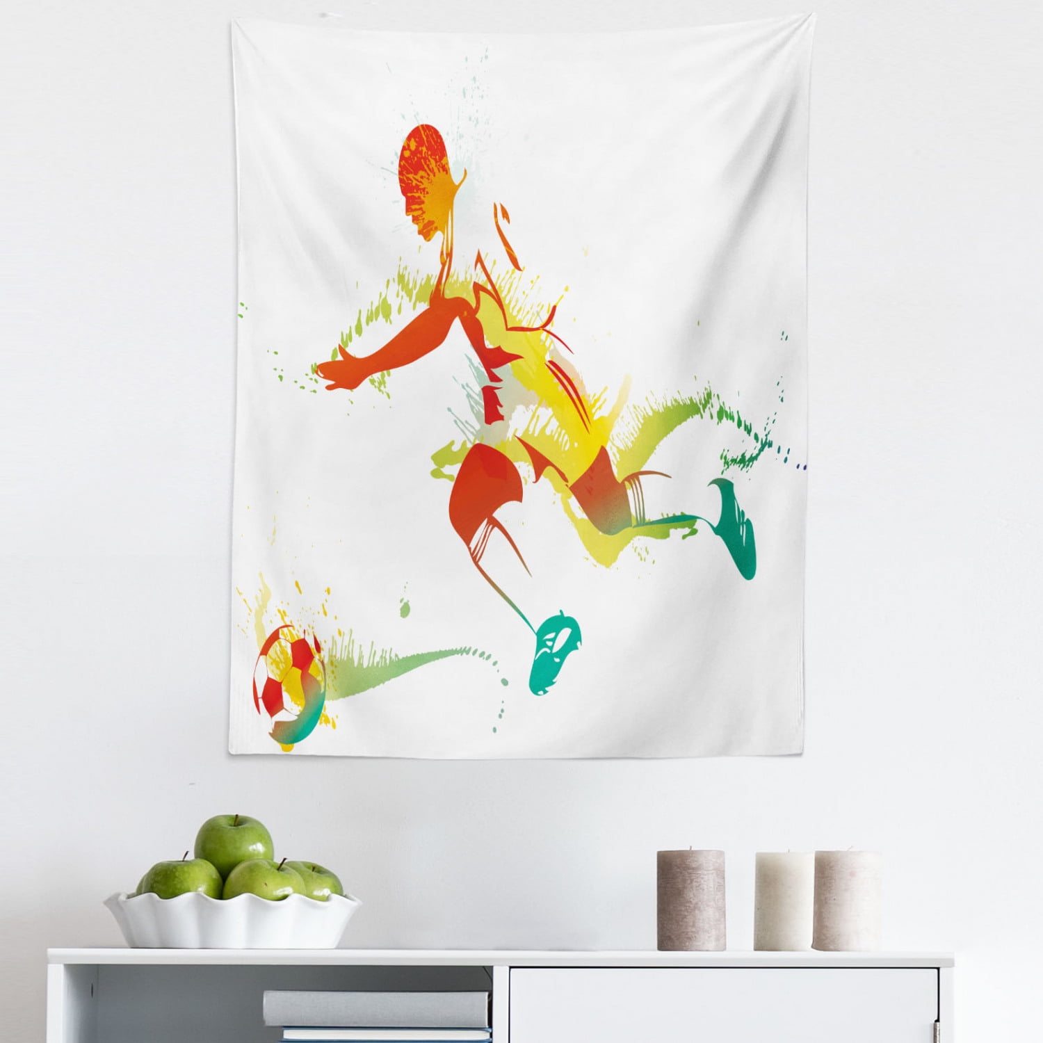Teen Room Tapestry, Young Man Playing Soccer Football Athlete Game Win ...