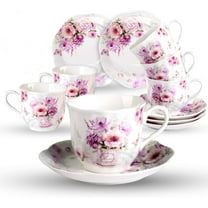 Tea Cup and Saucer Set of 6 (12 pieces), Floral Tea Cups, 8 Oz.Bone China Porcelain - Walmart.com