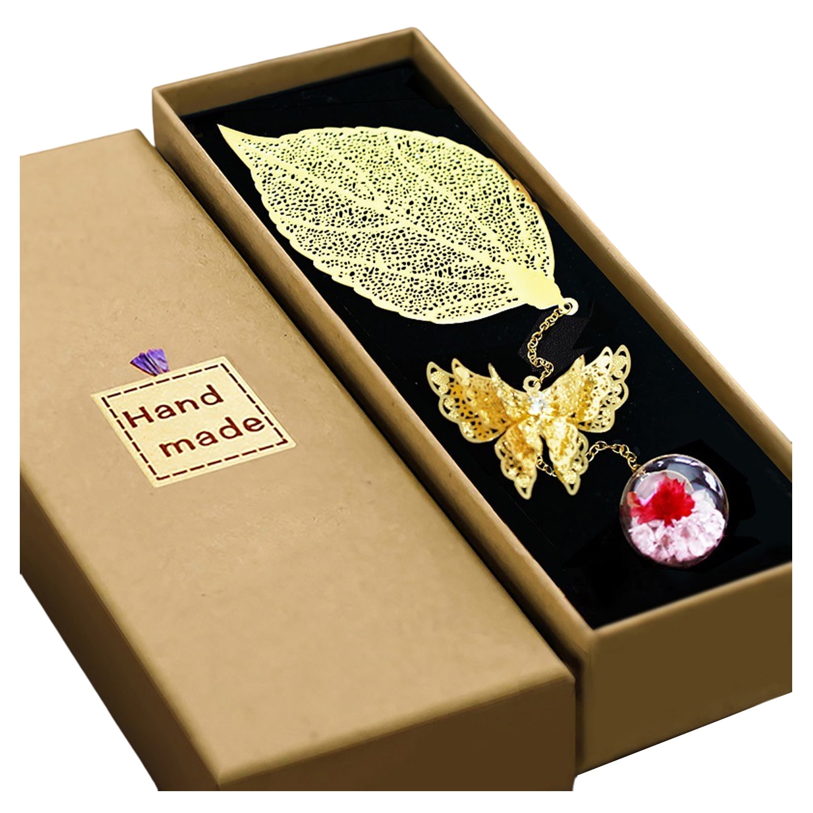 Farfi 1 Set Book Marker Metal Leaf Bookmarks with Gift Box Copper ...