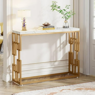 "Tribesigns Golden 42.5"" Console Table, Modern White Faux Marble ...