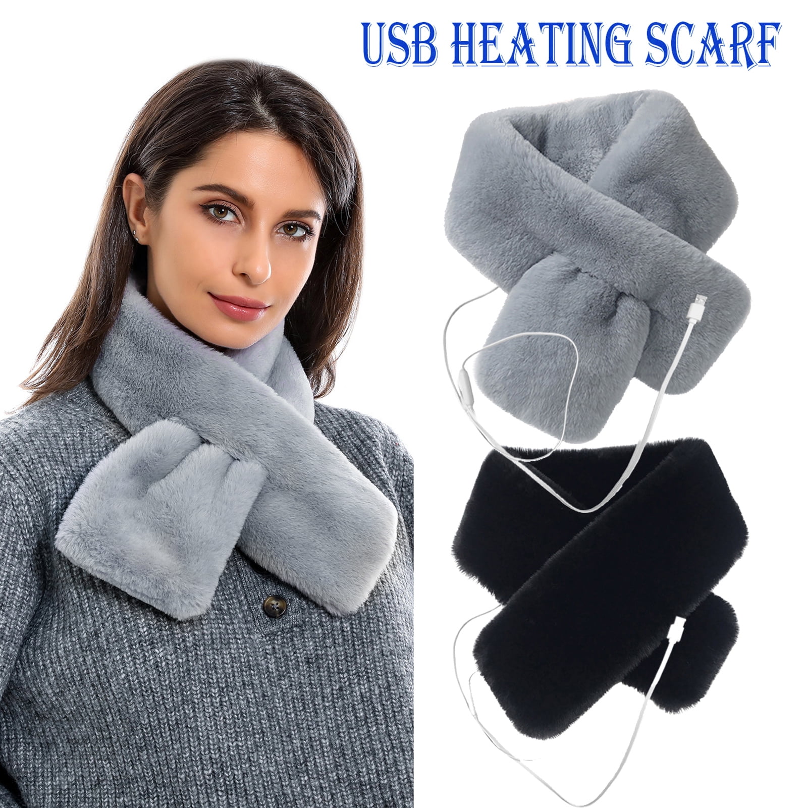 3 Gear Adjustment Rechargeable Solid Color Plush Collar Scarf Women ...