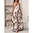 Brown Abstract Swirl Print Maxi Dress V-Neck Spaghetti Strap Loose Fit ...