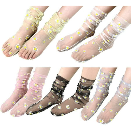 5 Pairs Sheer Slouch Socks Summer Fishnet Mesh Voile Tulle Daisy Ankle ...