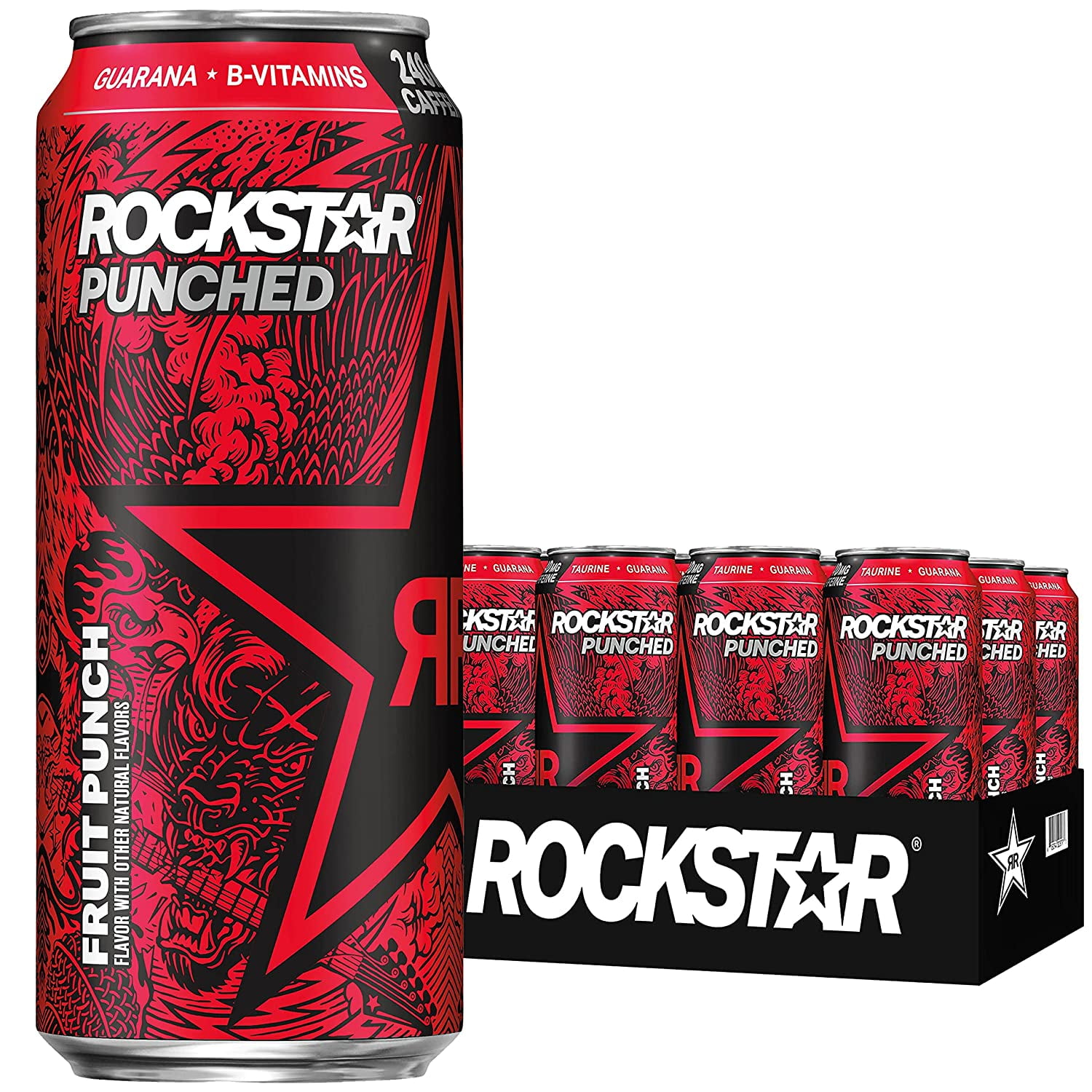 Rockstar Punched Energy Drink, Fruit Punch, 16oz Cans (12 Pack ...