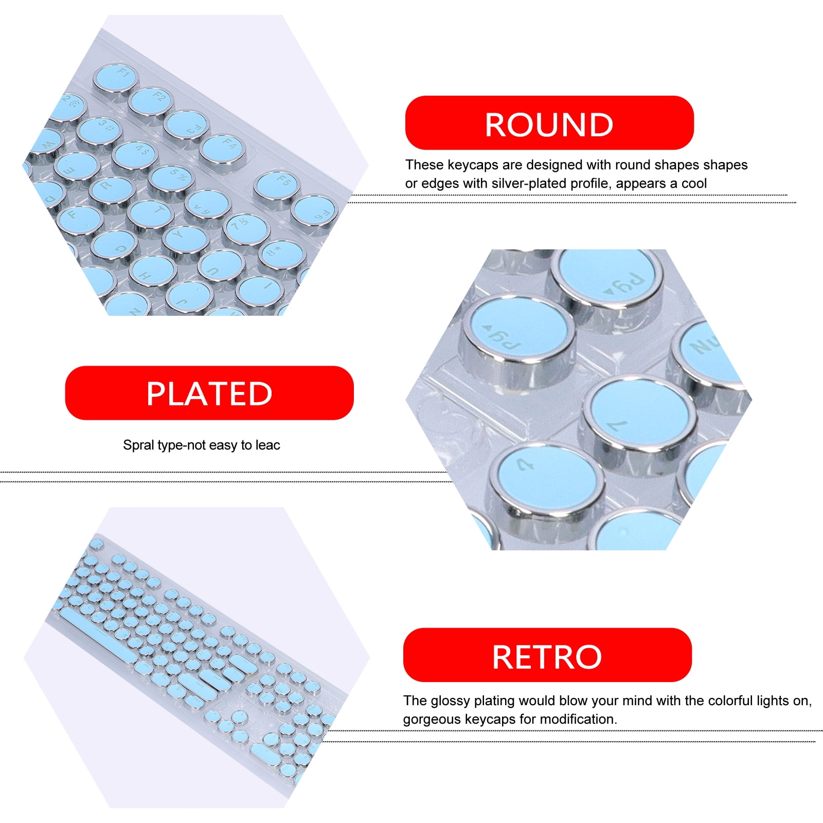 Buy ADVEN 112Keys Retro Mechanical Keycaps Round Plated Keyboard Caps ...