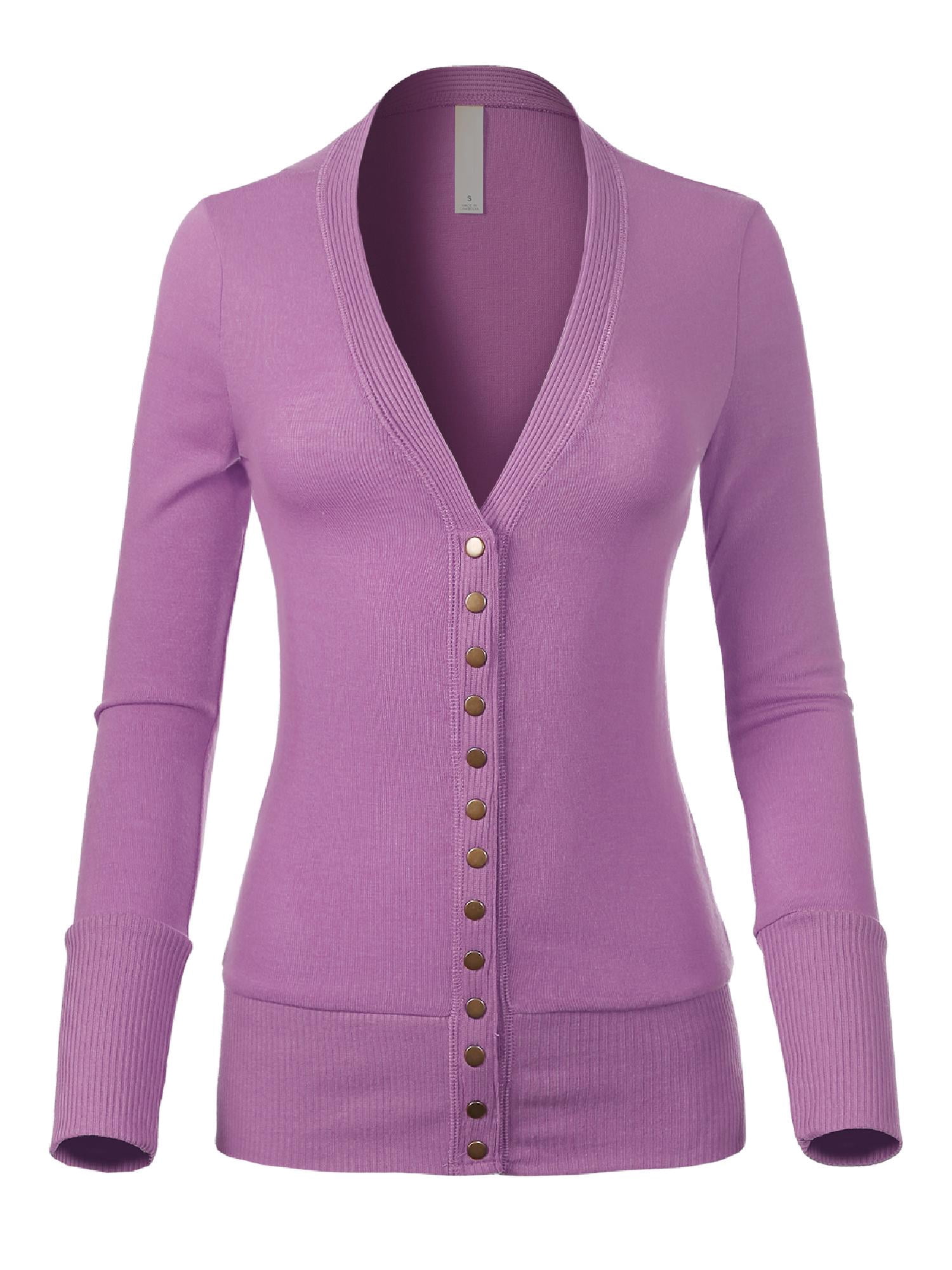 Made by Olivia Women's Soft Basic V-Neck Snap Button Down Knit Cardigan ...