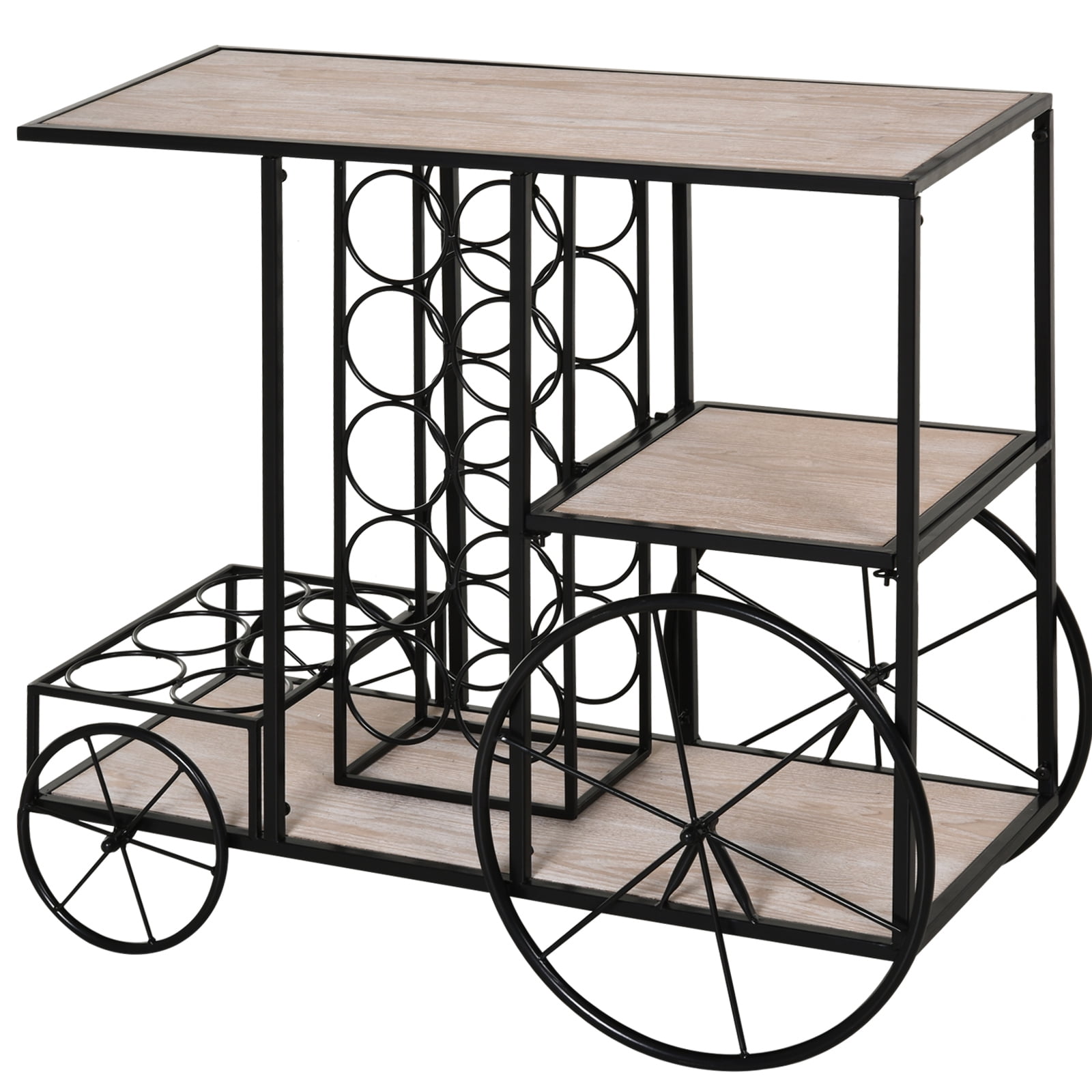 HomCom 16-Bottle Mobile Bar Cart with Wine Rack Storage, Featuring an ...